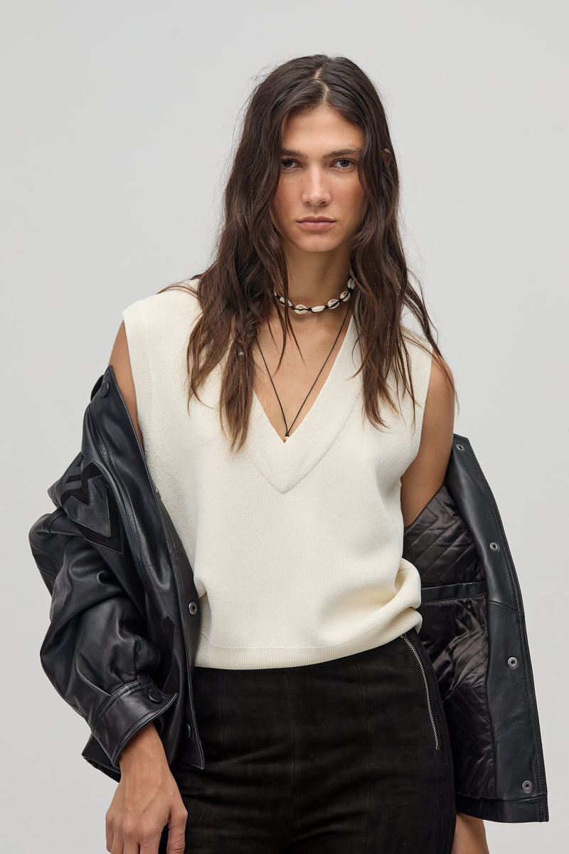 Chaleco Tejido Preppy en Lurex - Off-White - PREVENTA – Lanhtropy